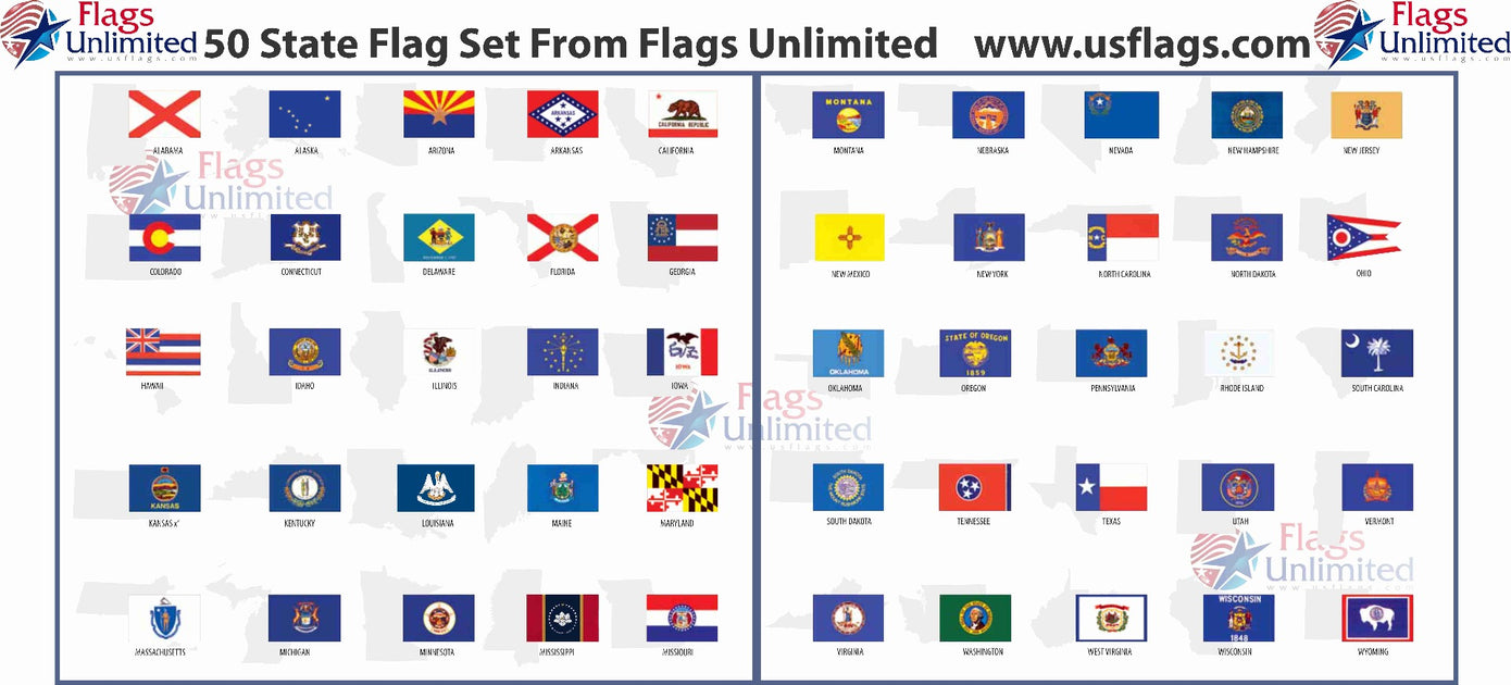 50 State Flag Set Assorted Sizes with All U.S. States from Flags Unlimited