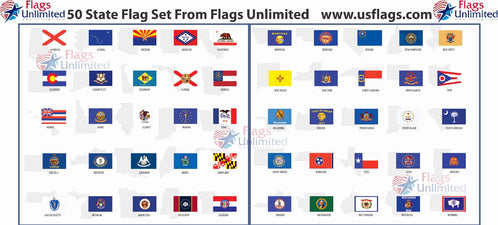 50 State Flag Set Assorted Sizes with All U.S. States from Flags Unlimited