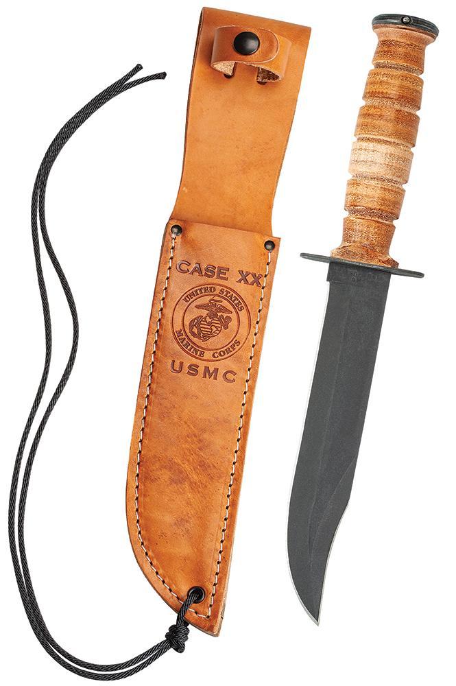 Case Grooved Leather USMC Knife with Leather Sheath — Flags Unlimited
